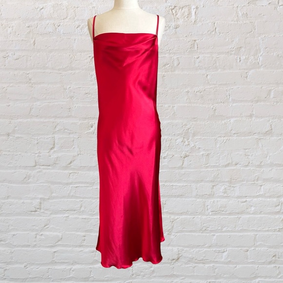 bebe | Dresses | Bebe Vibrant Red Satin Maxi Slip Dress | Poshmark